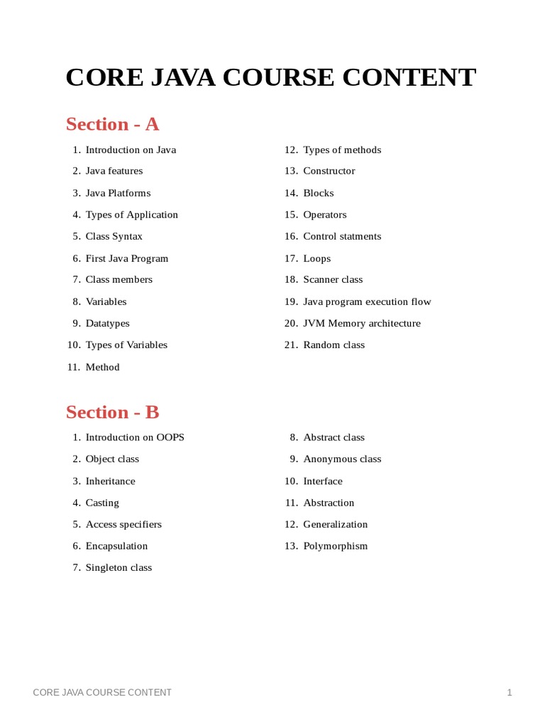 Core Java Course Content PDF | PDF