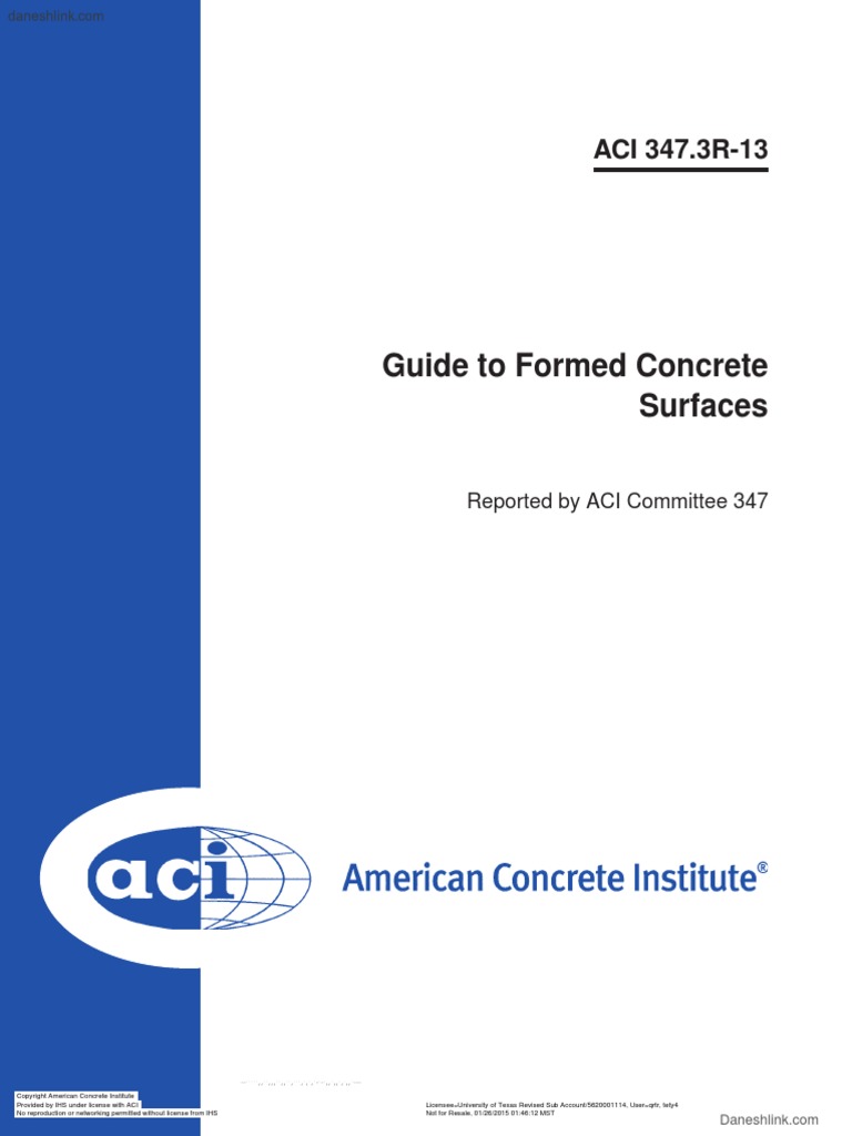 ACI 347.3r-13 Guide To Formed Concrete Surfaces PDF | PDF | Concrete | Occupational Safety And ...