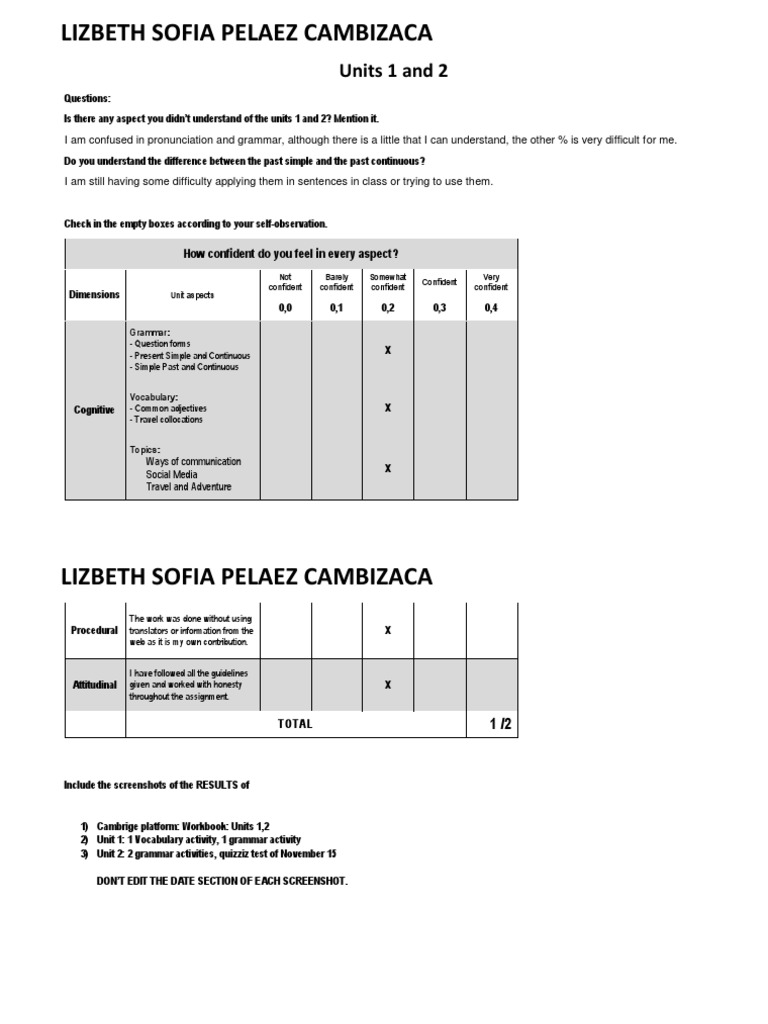 Self-Assessment for English Units 1-2 | PDF