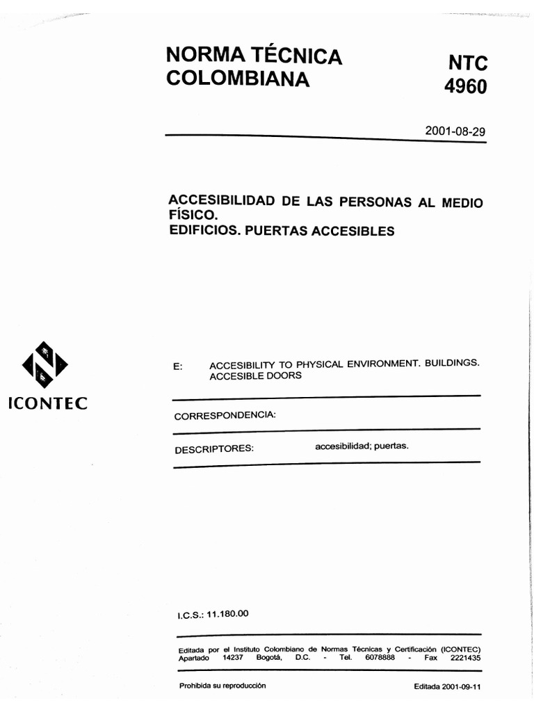 NTC 4960 Puertas Accesibles PDF | PDF