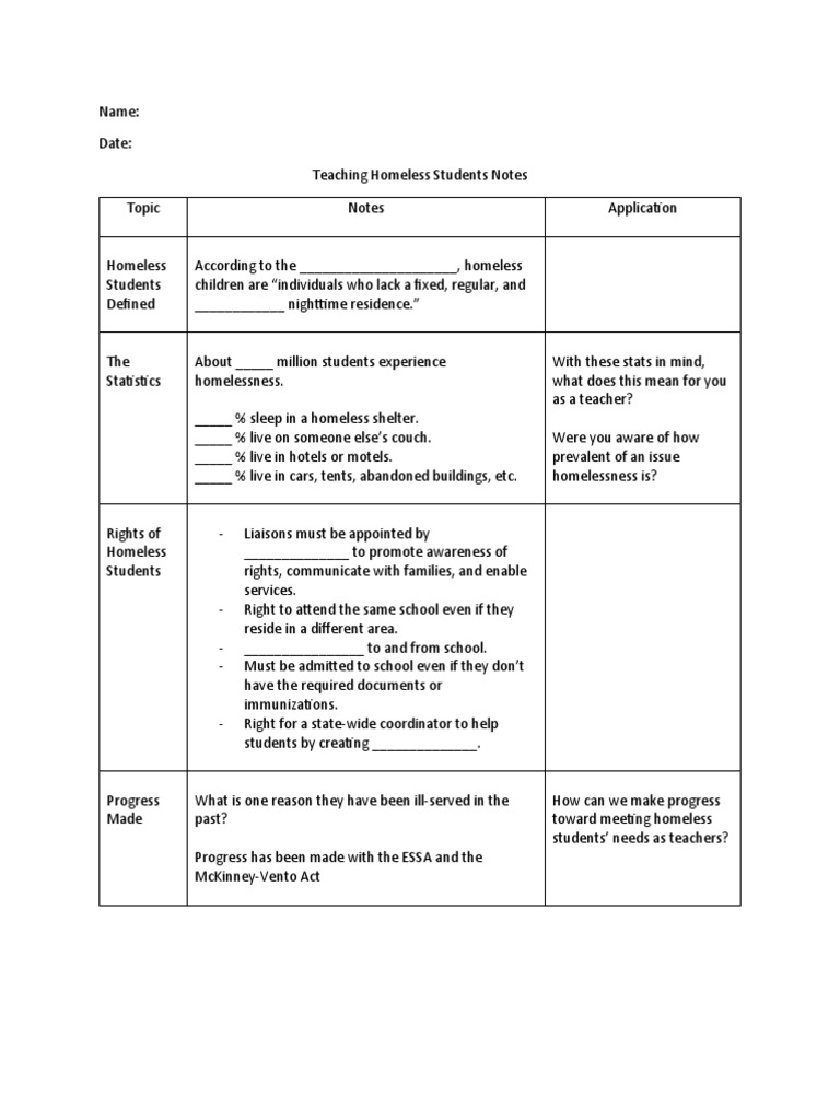 Handout For Homeless Students Presentation | PDF