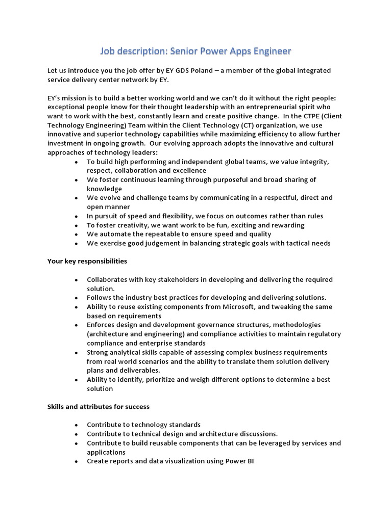 Senior Power Apps Engineer_ Job Description | PDF | Share Point ...