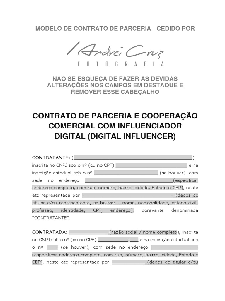 Modelo Contrato Digital Influencer PDF | PDF