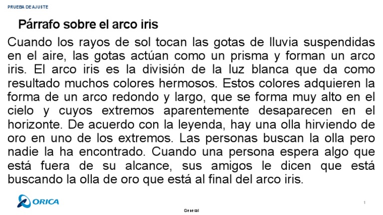 Prueba de Ajuste PÁRRAFO Sobre El Arco Iris | PDF