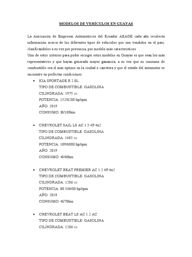Modelos de Vehículos en Guayas 2023 | PDF | Vehículo de motor ...