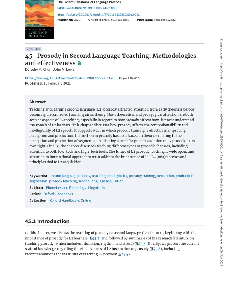 Teaching Prosody in Second Language Learning | PDF | Stress (Linguistics) | Second Language