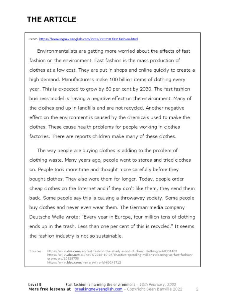 Fast Fashion Class PDF | PDF | Clothing | Recycling