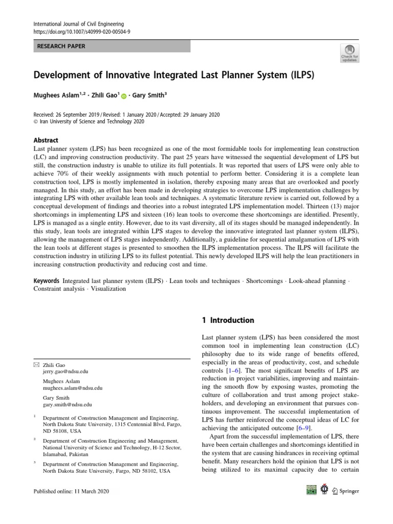 20 Development of Innovative Integrated Last Planner System (ILPS) | PDF | Lean Manufacturing ...