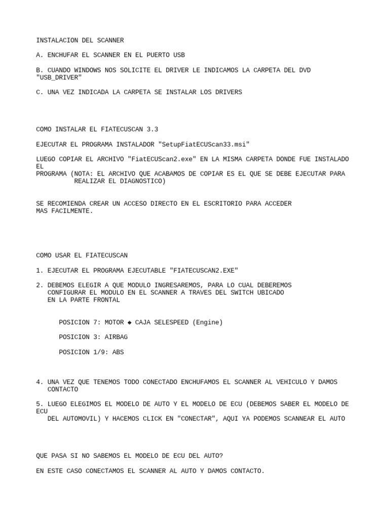 Instruccione Fiatecuscan 3.3 | PDF