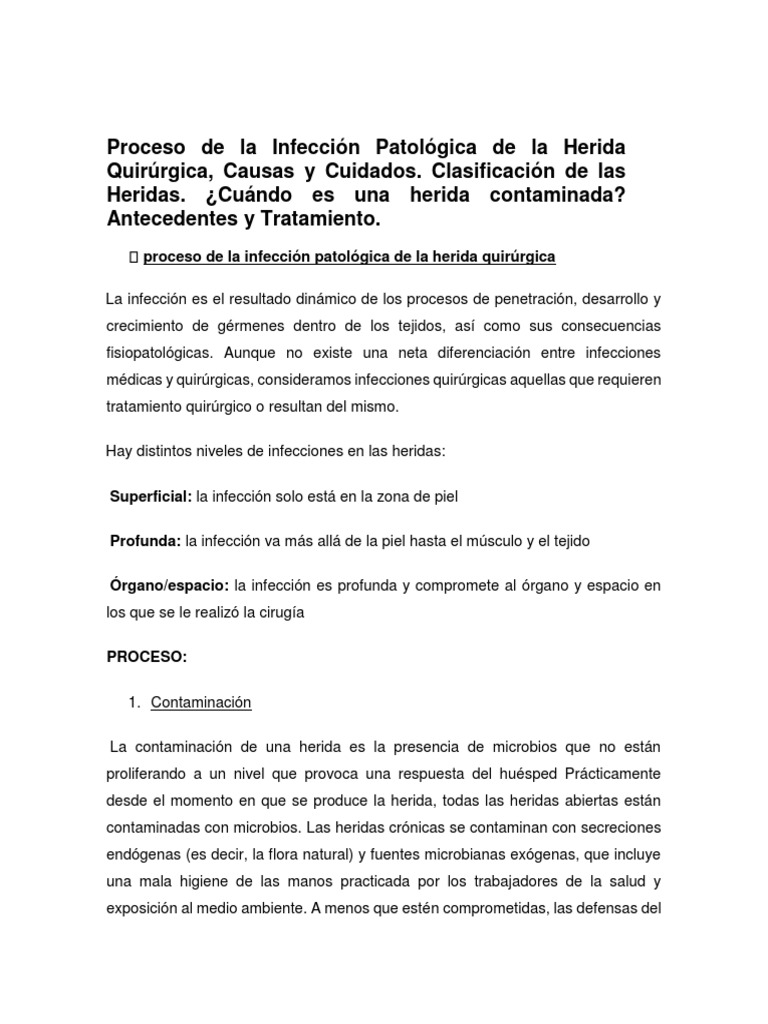 Proceso de La Infección Patológica de La Herida Quirúrgica, Causas y ...