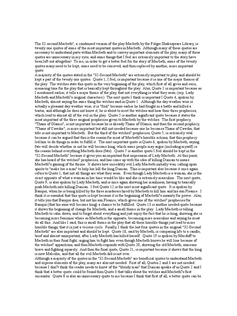 32 Second Macbeth | PDF | Macbeth | Shakespearean Tragedies