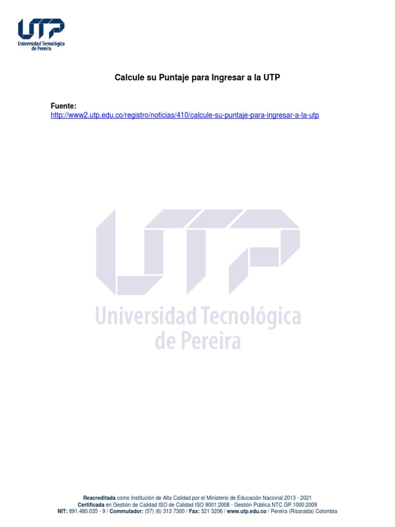 Puntaje de Ingreso UTP: Cálculo Fácil | PDF