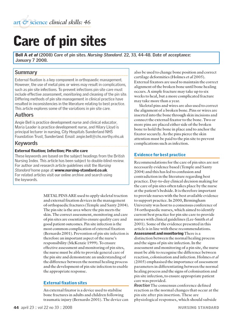 2 - Care of Pin Sites | PDF | Nursing | Evidence Based Medicine