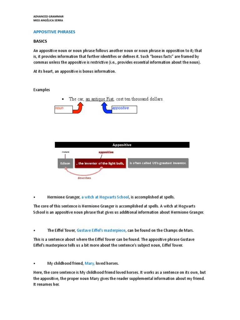 Appositive Phrases & Comma Usage Guide | PDF | Comma | Phrase