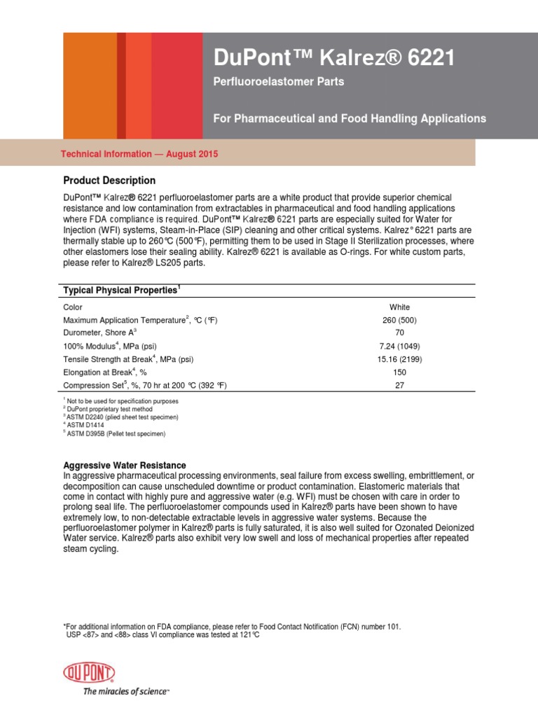 Datasheet Kalrez - 6221 PDF | PDF | Materials | Chemistry