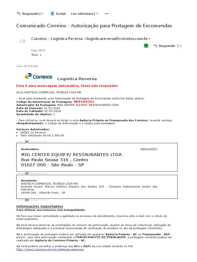 Comunicado Correios Autorizacao para Pos | PDF Comunicado Correios Autorizacao para Pos | PDF