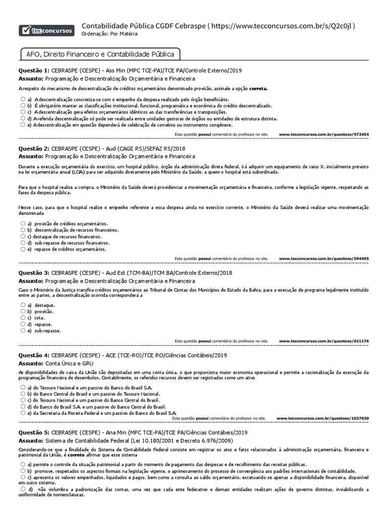 Contabilidade Pública CGDF Cebraspe | PDF