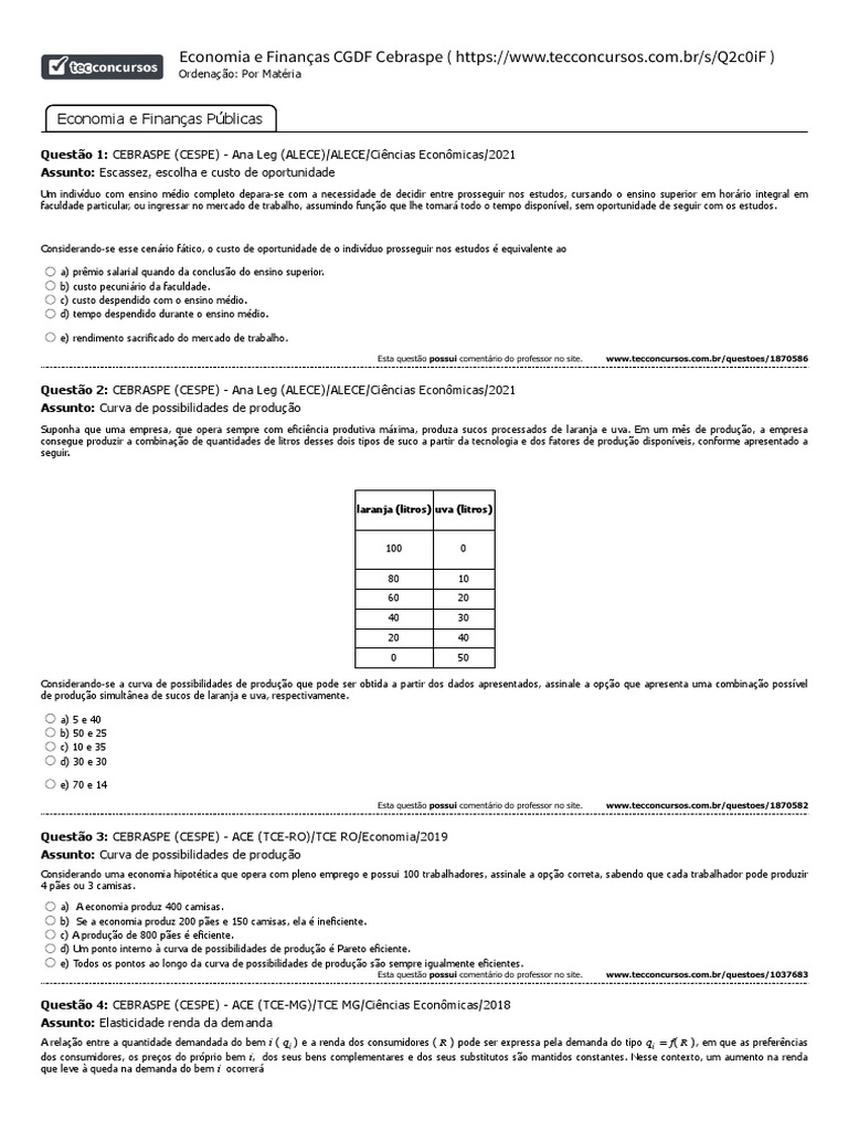 Questões de Economia e Finanças CGDF | PDF | Economia | Impostos