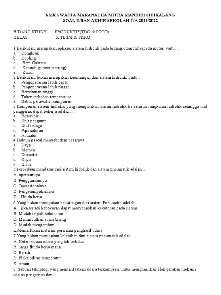 Soal Uas Kelas 3 | PDF