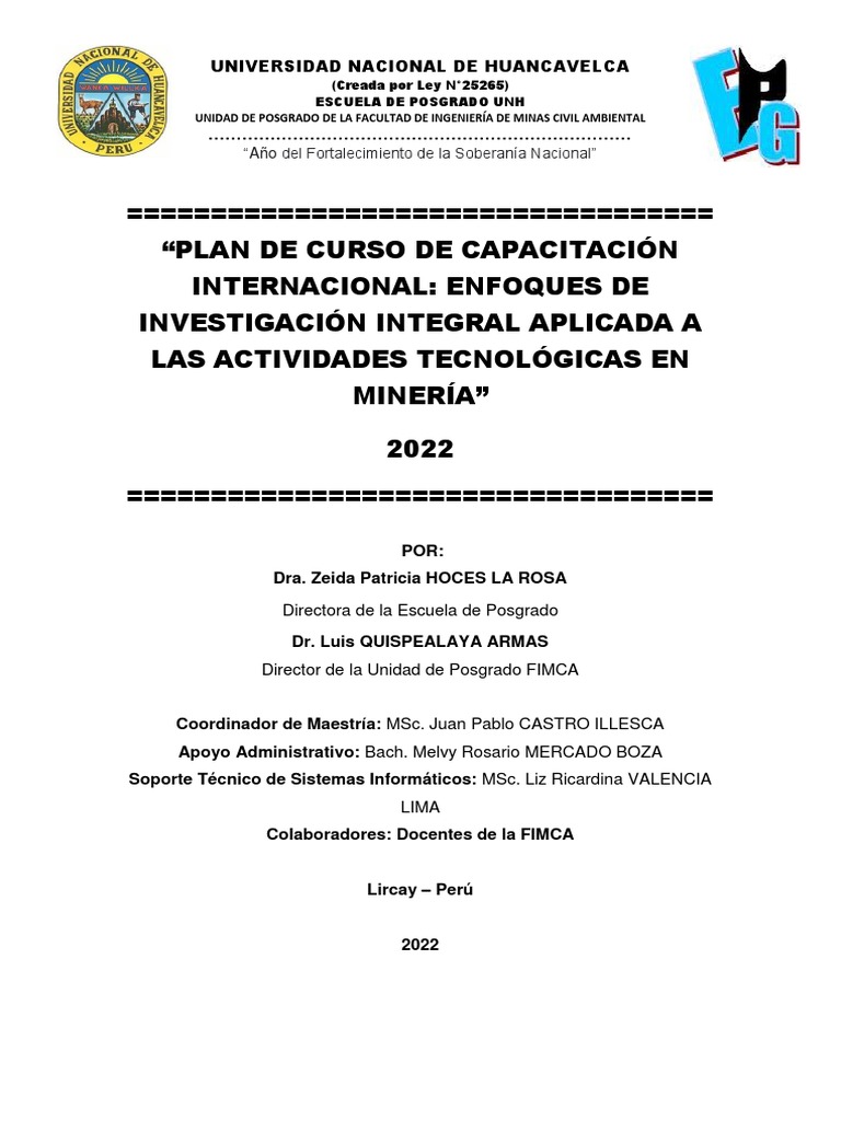 Plan de Curso de Capacitación Unid Posgrado Fimca Unh - Octubre | PDF