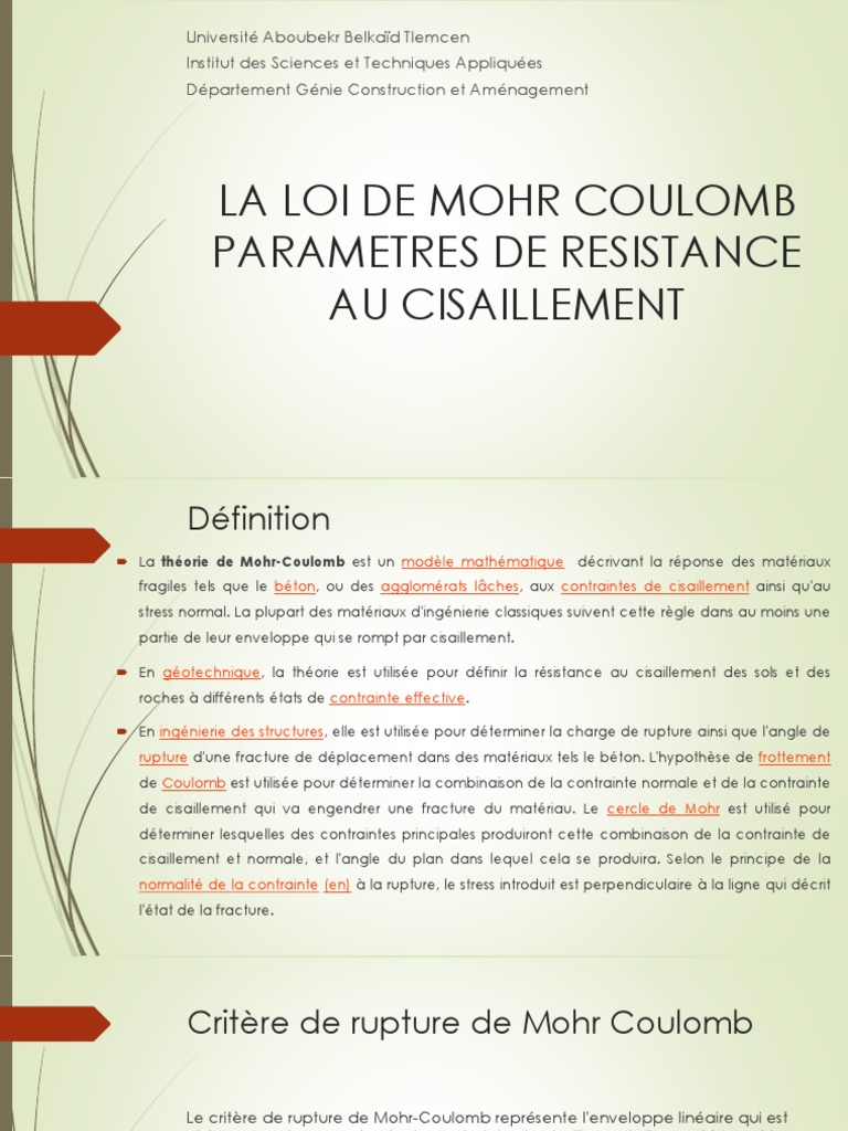 Critère de Mohr-Coulomb en géotechnique | PDF | Physique appliquée et ...