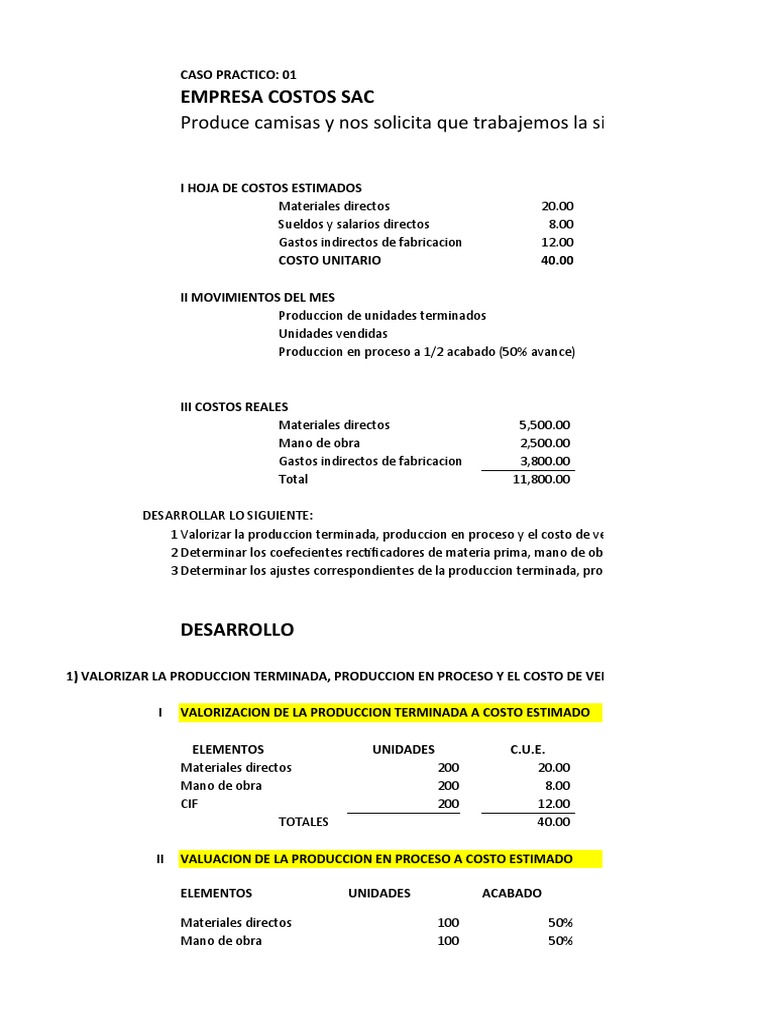 Caso Practico de Costos Estimados 24-04-2023 | PDF | Inventario | Salario