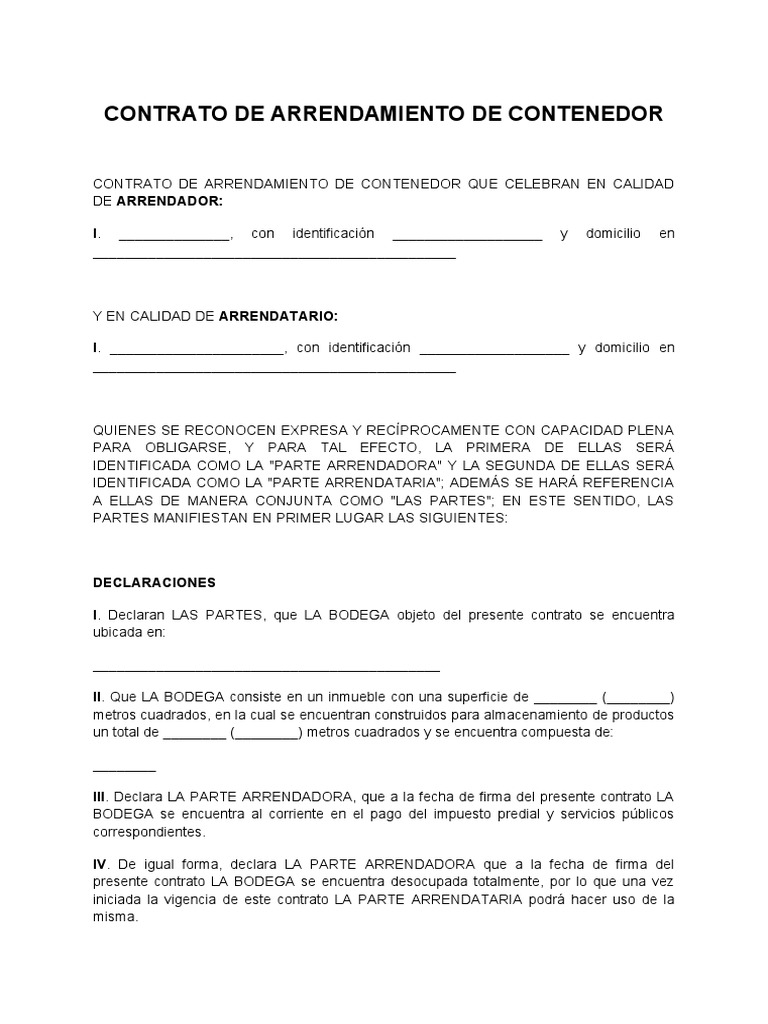 Modelo Contrato Arrendamiento Bodega | PDF