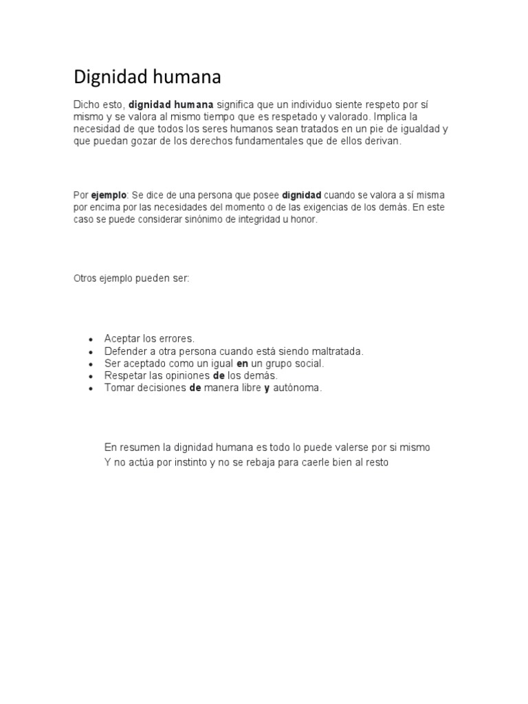 Importancia de la Dignidad Humana | PDF