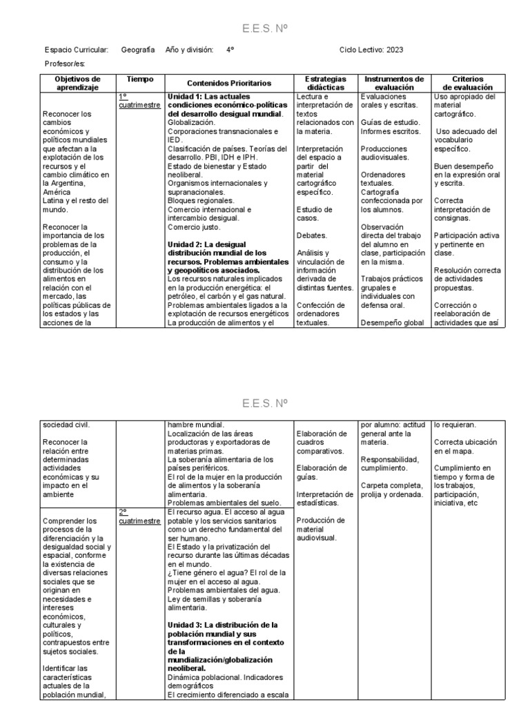 Planificación 4to | PDF