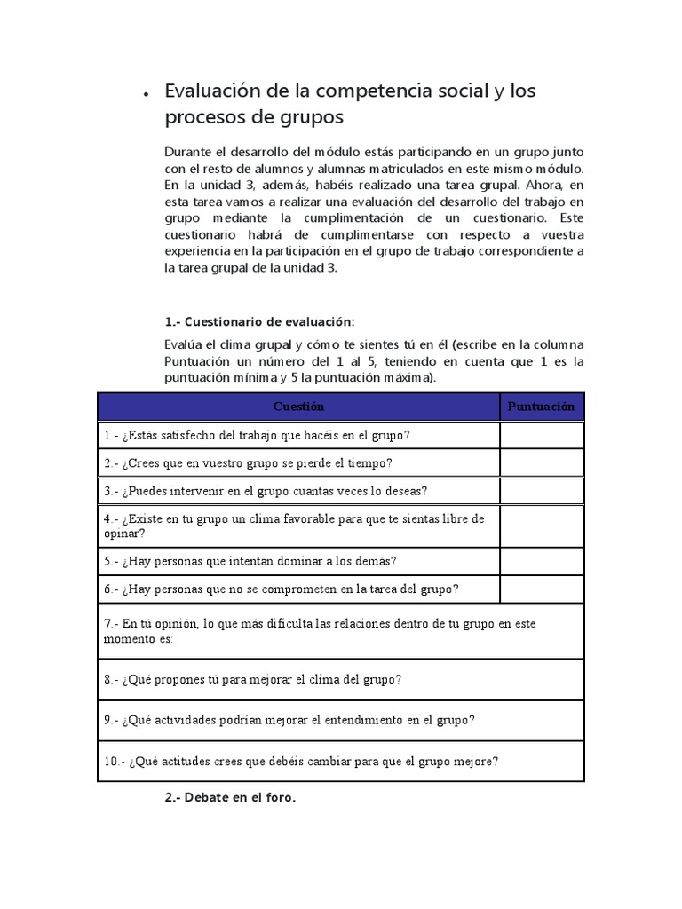 Evaluación de la competencia social y los procesos de grupos.docx | PDF ... Evaluación de la competencia social y los procesos de grupos.docx | PDF ...