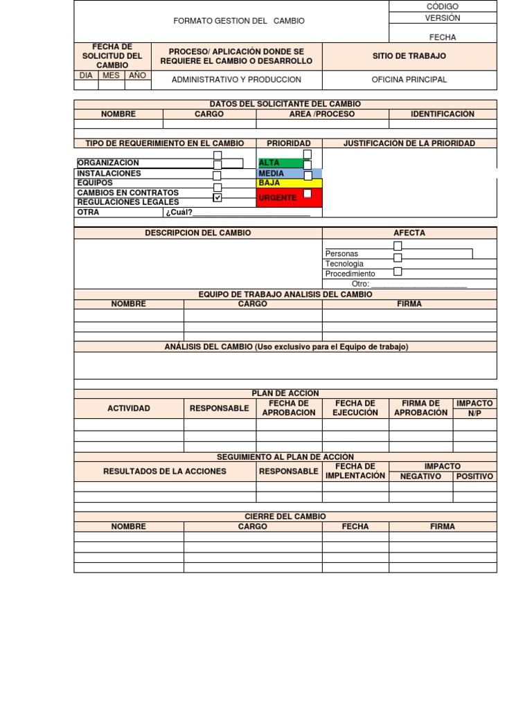 Anexo 9 Formato de Diseño de Un Procedimiento para La Gestion Del Cambio PDF | PDF