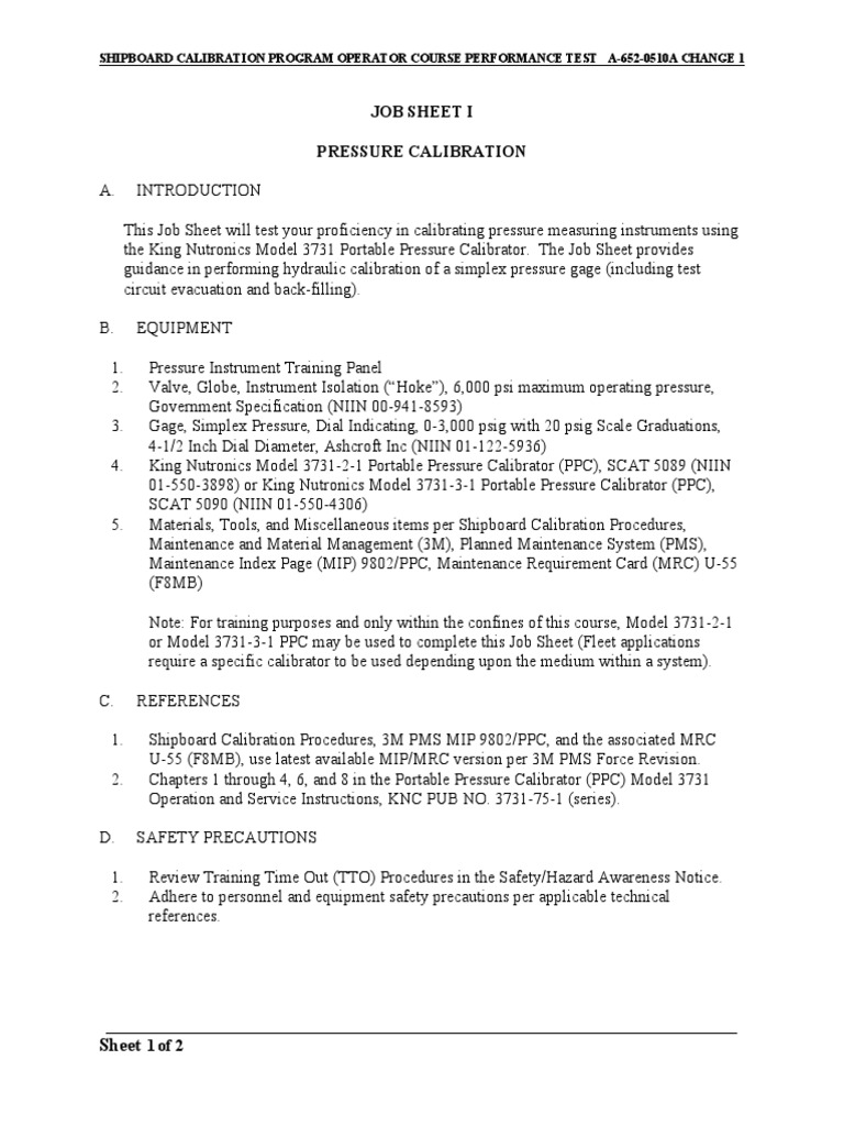Job Sheet 1 PDF | PDF | Calibration | Pressure Job Sheet 1 PDF | PDF | Calibration | Pressure