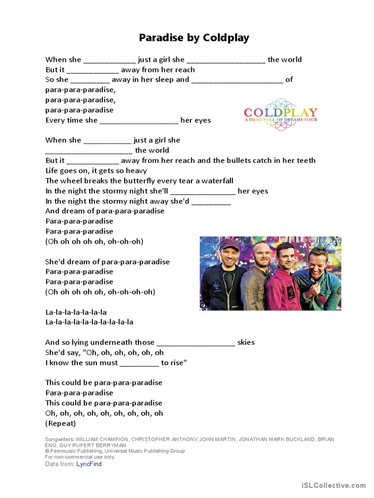 Paradise by Coldplay PDF | Download Free PDF | Rock Music | Parlophone