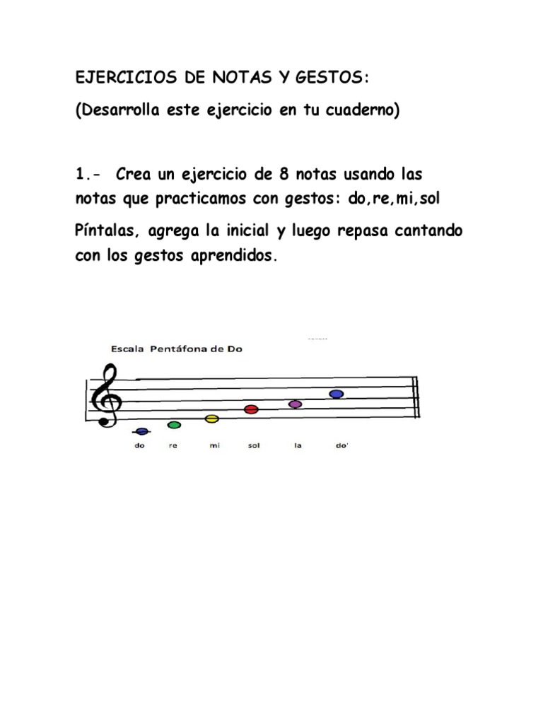 Ejercicio de notas musicales básicas con gestos correspondientes | PDF