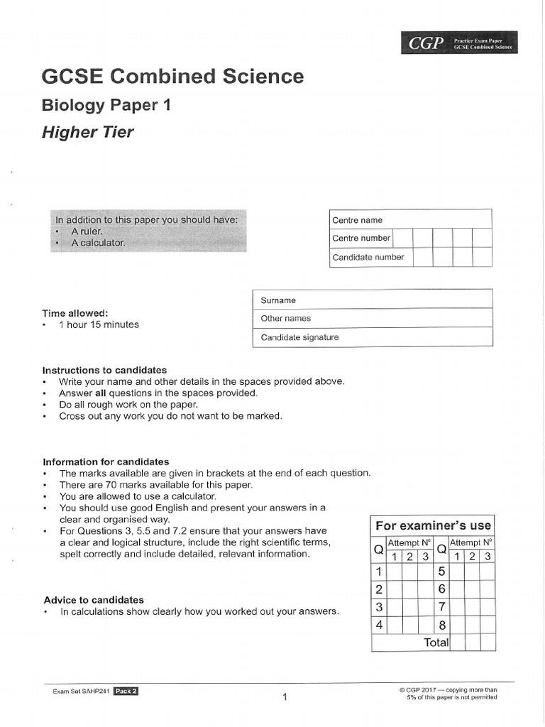 Biology Paper 1 Set 2 PDF | PDF