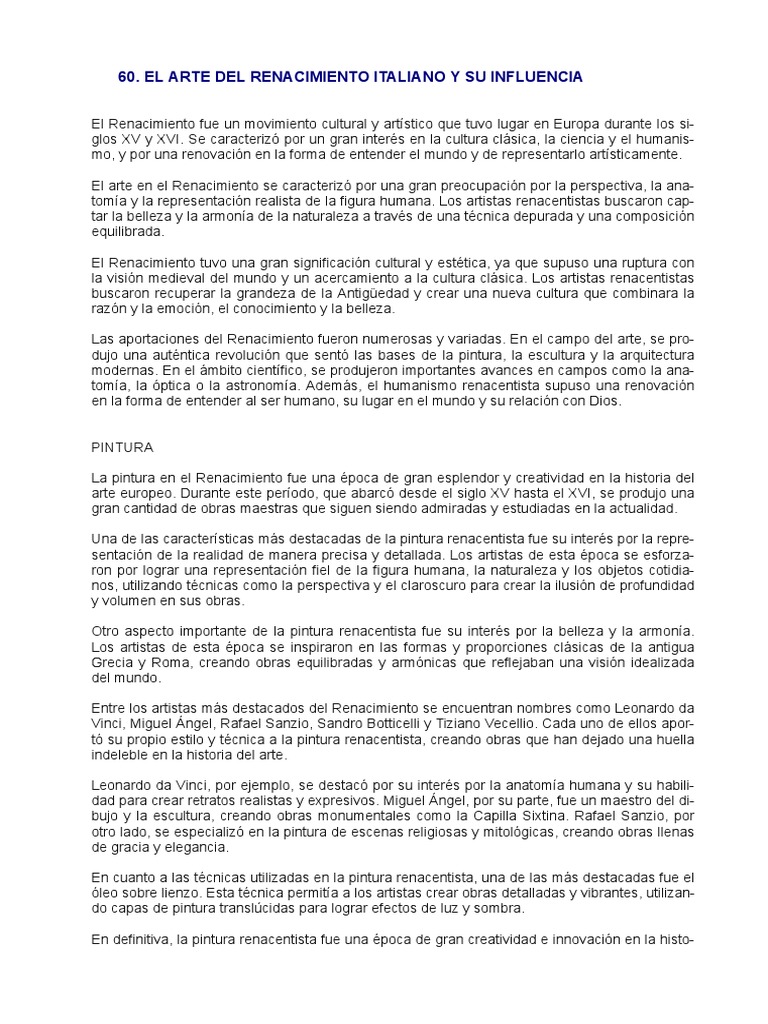 Tema 60 El Arte Del Renacimiento Italiano | PDF