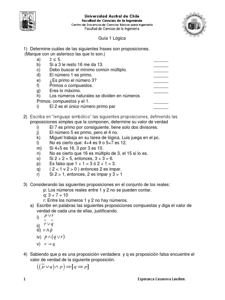 GuiaN1 Logica PDF | PDF | Proposición | Verdad