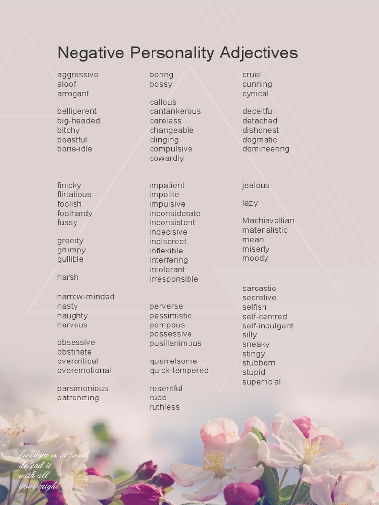 Negative Personality Adjectives | PDF