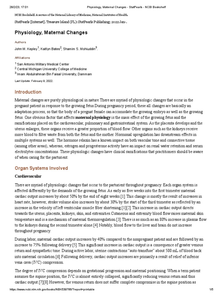 Physiology, Maternal Changes - StatPearls - NCBI Bookshelf PDF | PDF ...
