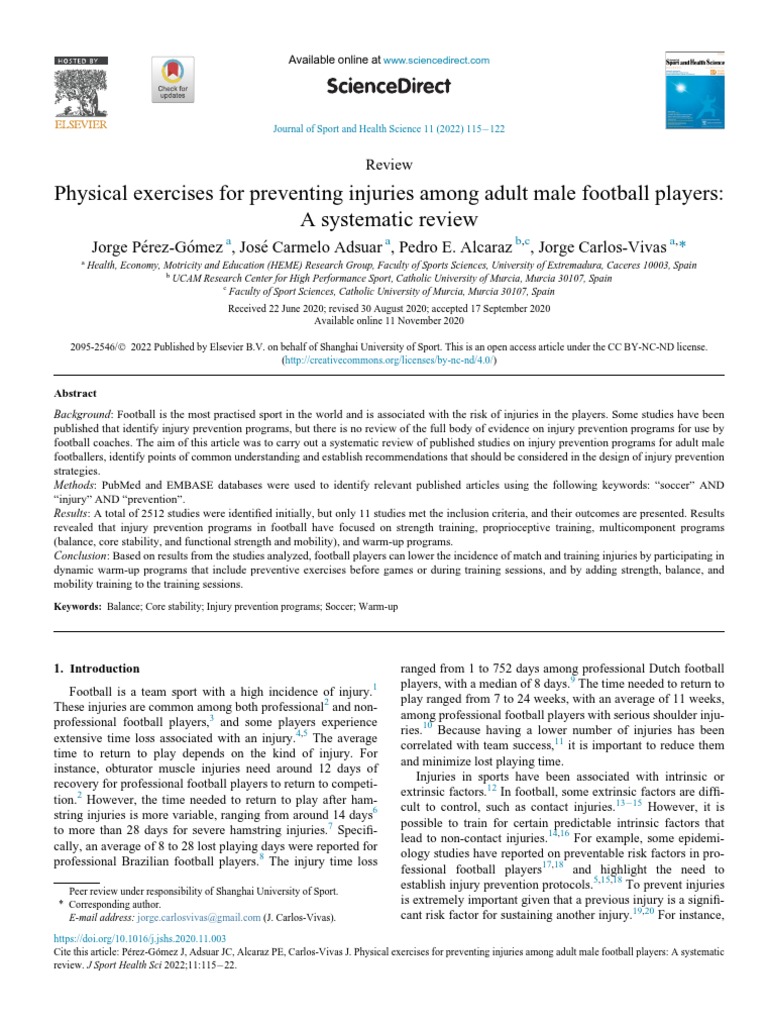 Physical Exercises For Preventing Injuries Among Adult Male Football ...