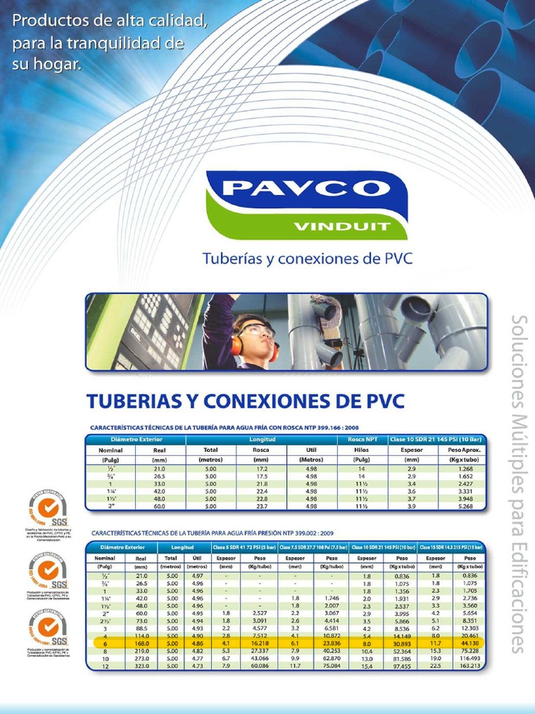 Especificaciones Tubo PVC Pavco Itintec PDF | PDF