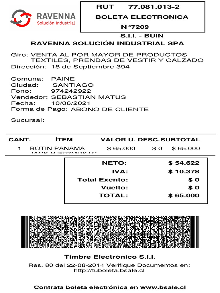 Boleta Electronica: Venta Al Por Mayor de Productos Textiles, Prendas ...