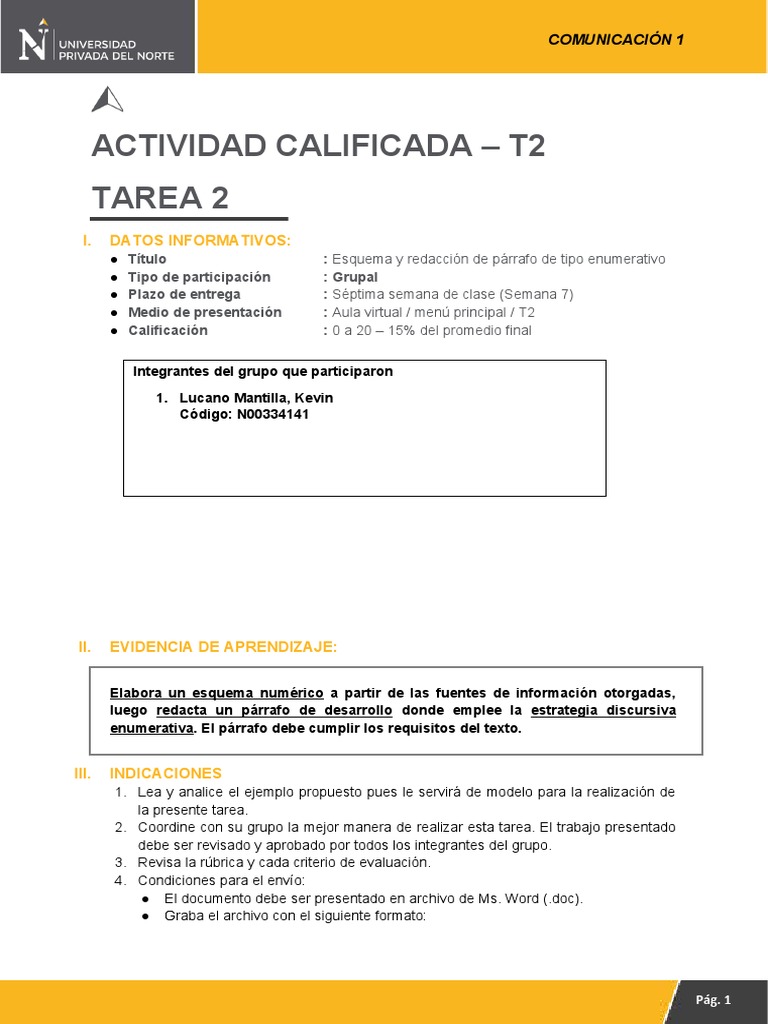 T2 - Comunicación 1 - Lucano Mantilla Kevin Samuel | PDF