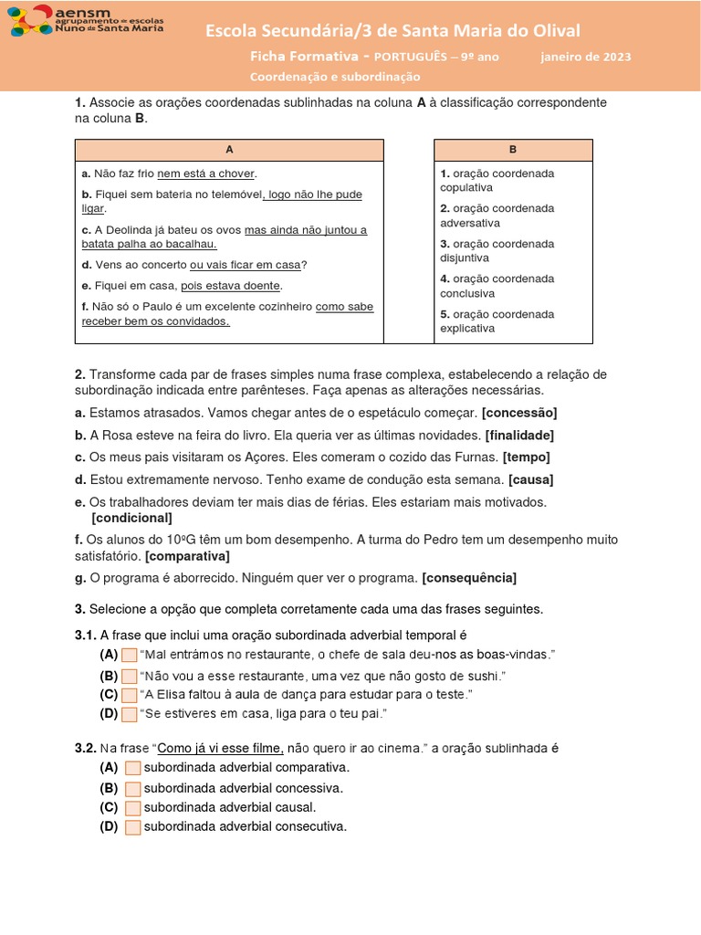 Frase complexa - Coordenação e subordinação | PDF