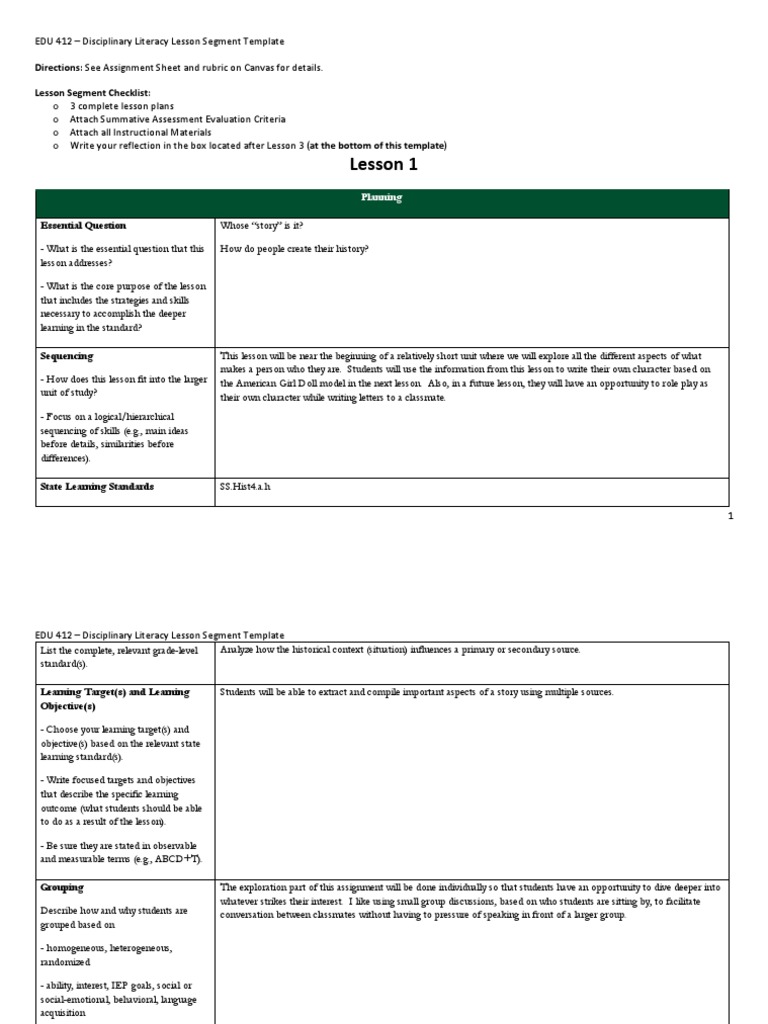 Edu 412 Disciplinary Literacy Lesson Segment | PDF | Educational ...