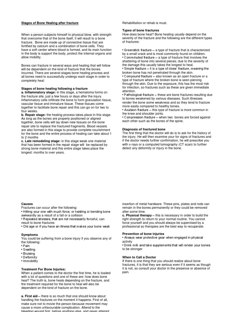Stages of Bone Healing After Fracture | PDF | Bone | Healing