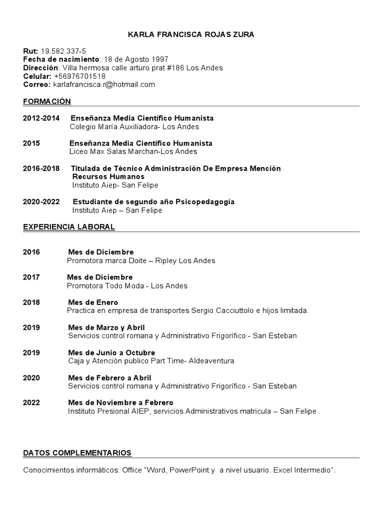 CV Karla Rojas Zura | PDF