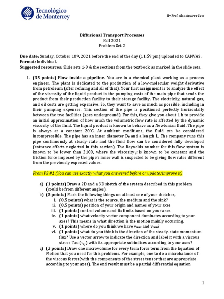 Problem Set 2 Transport Phenomena Plus Formulaire | PDF | Heat Transfer | Fluid Dynamics
