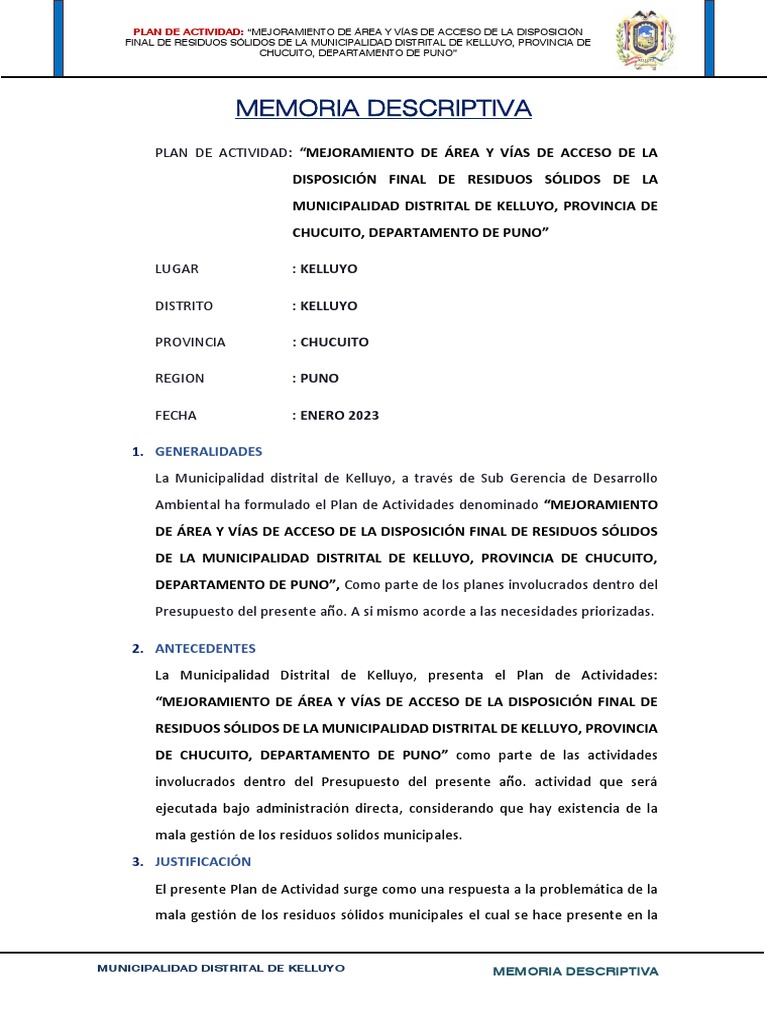 Memoria Descriptiva de Actividad | PDF