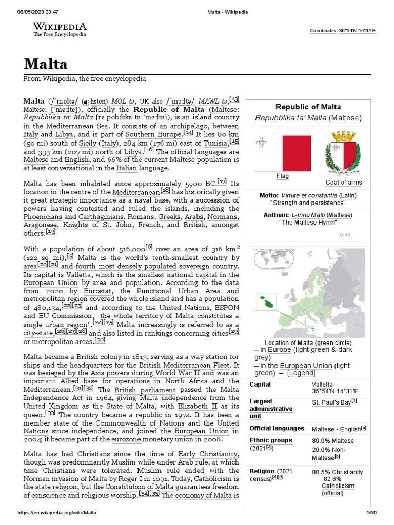 Overview of Malta: Geography & History | PDF